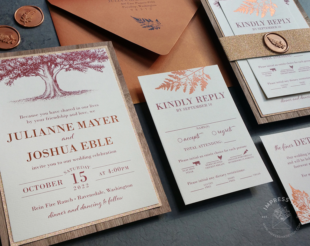 Burgundy Oak Tree Invitation - Sample 001 ⋆ Impress Ink - Stationery ...