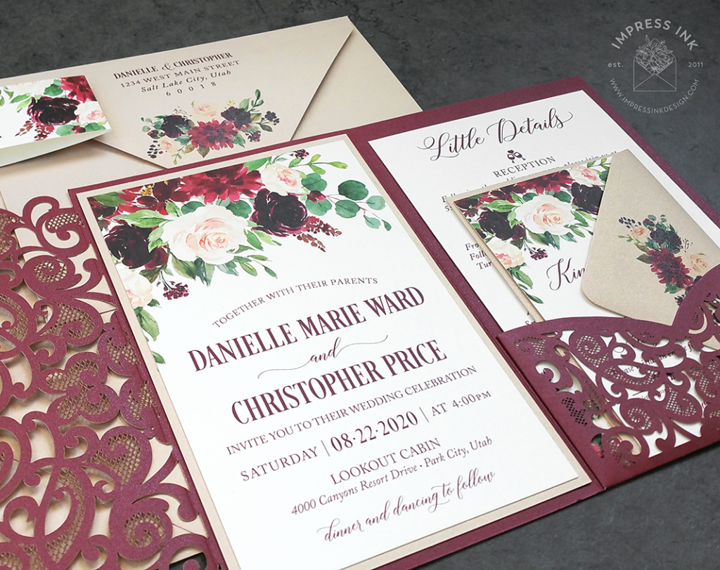 Burgundy Floral Lace Invitation - Sample 017 ⋆ Impress Ink - Stationery ...